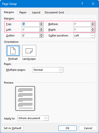 Change margins in a Word document